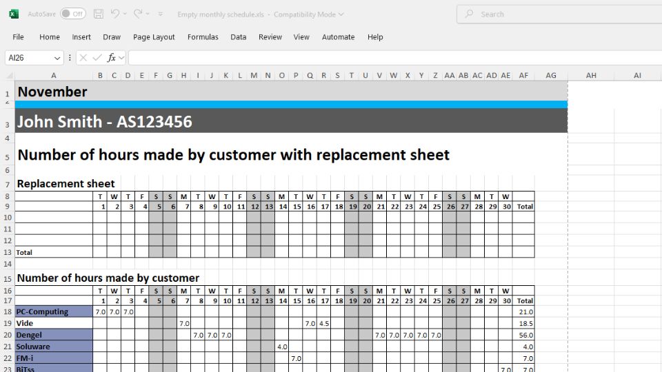 Erstellen Sie eine Planungsvorlage in Excel mit PlanningPME